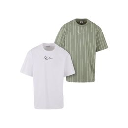 Karl Kani Damen T-Shirt "Karl Kani Small Signature Essential Tee 2 Pack"wei&szlig;, gr&uuml;n, Gr. M, gestreift, 100% Baumwolle, Shirts