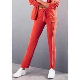 H.I.S. H.I.S Damen Sweathose, Gr. 32, rot, Interlock, Obermaterial: 60% Baumwolle, 40% Polyester, unifarben, Basic, Hosen, mit Reißverschluss am Beinsaum,