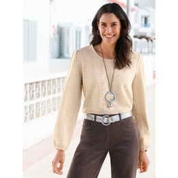 Inspirationen Damen Langarmshirt "Langarm-Shirt", beige, Gr. 40, unifarben, 97% Polyester, 3% Elasthan, Shirts