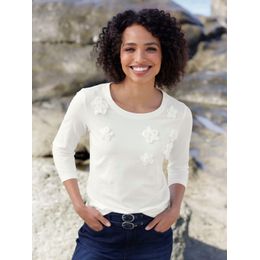 Heine Damen 3/4-Arm-Shirt "Shirt", beige, Gr. 46, gebl&uuml;mt, gemustert, unifarben, 95% Baumwolle, 5% Elasthan, Shirts