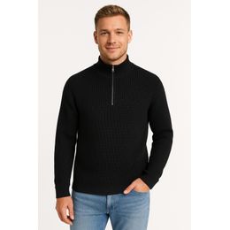 Jack & Jones JACK & JONES Herren Troyer "JJKAITO KNIT HALF ZIP BF", schwarz, Gr. M, unifarben, Strick, Obermaterial: 70% Polyacryl, 30% Baumwolle, Pullover