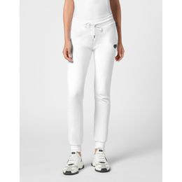 Philipp Plein Damen Jogginghose "Iconic Plein", wei&szlig;, Gr. L, Obermaterial: 100% Baumwolle, Hosen