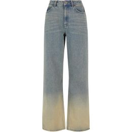 Bequeme Jeans Karl Kani "Karl Kani Karl Kani Og Five Pocket Straight Leg Gradient Denim", Damen, Gr. 24, Normalgr&ouml;&szlig;en, blau, sand, 100% Baumwolle, unifarben, Jeans