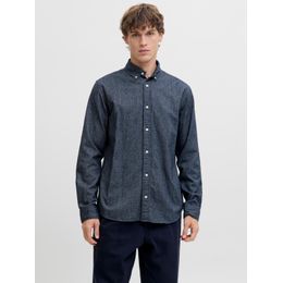 Jack & Jones Langarmhemd JACK & JONES "JPRBLUBARKLEY FLANNEL X-MAS L/S SHIRT CH", Herren, Gr. L, N-Gr, schwarz navy, Web, Obermaterial: 100% Baumwolle, kariert, regular fit, Hemden