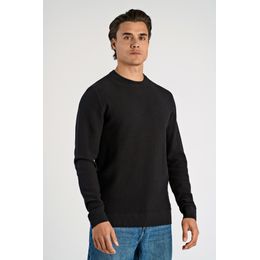 LINDBERGH Herren Strickpullover, schwarz, Gr. S, unifarben, Strick, Obermaterial: 100% Baumwolle, Pullover, mit Rundhals und aus reiner Baumwolle