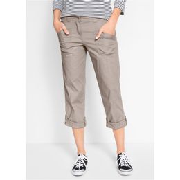bonprix Damen Cargohose, grau, Gr. 42, unifarben, Web, Obermaterial: 97% Baumwolle, 3% Elasthan, Hosen, Stretch-Cargo-Hose, 3/4-L&auml;nge