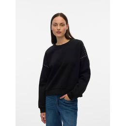 V&eacute;ro Moda Langarmshirt VERO MODA "VMLOTTE TRINA LS SWEAT BOX GA BF", Damen, Gr. XS, schwarz detail:shoulder studs, Jersey, Obermaterial: 52% Baumwolle, 48% Polyester, unifarben, regular fit, Rundhals, B&uuml;ndchen, Shirts Langarmshirt