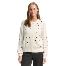 Damen Cardiganweiß schwarz dots and hearts, Gr. S, Tom Tailor Denim, bestickt, Strick, Obermaterial: 79% Polyacryl, 18% Polyester, 3% Elasthan,