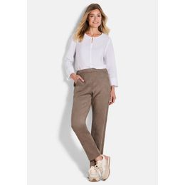 GOLDNER Damen Chinohose "Hose LOUISA in Veloursleder-Optik", beige, Gr. 50, Obermaterial: 95% Polyester PES. 5% Elasthan EL., Hosen