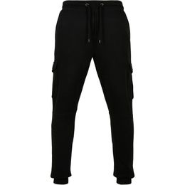 Cargohose URBAN CLASSICS "Urban Classics Herren Fitted Cargo Sweatpants", Herren, Gr. S, US-Größen, caviar, 80% Baumwolle, 20% Polyester, unifarben, slim fit, Hosen Cargohose