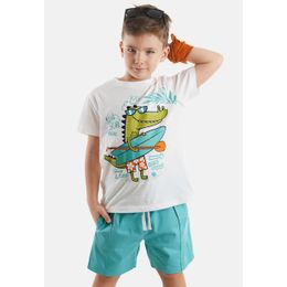 DENOKIDS Jungen Hausanzug "Beach Croco", Gr. 92, blau, 97% Baumwolle;3% Elasthan, bedruckt, Homewear-Sets, mit Krokodil-Aufdruck