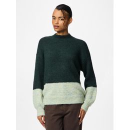 Rundhalspullover Pieces "PCIVY LS O-NECK COLOR BLOCK KNIT PWP BC", Damen, Gr. L, schwarzest spruce detail:gr&uuml;n bay, Strick, Obermaterial: 78% Polyester, 21% Nylon, 1% Elasthan, colorblocking, h&uuml;ftlang, Rundhals, Rippb&uuml;ndchen, Pullover Rundhalspullover, Colorblock Design