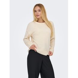 Strickpullover Only "ONLHAZEL LS DETAIL O-NECK BF KNT", Damen, Gr. XL, weißcap gray detail:melange, Strick, Obermaterial: 93% Polyester, 4% Wolle, 3% Elasthan, meliert, regular fit, Rundhals, Rippbündchen, Pullover Strickpullover