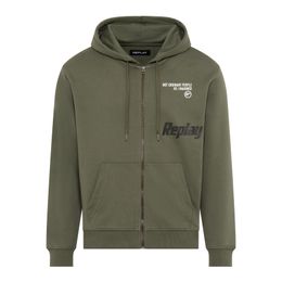 Replay Damen Kapuzensweatjackearmy grün, Gr. S, Sweatware, Obermaterial: 100% Baumwolle, Sweatjacken