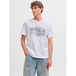 Jack & Jones T-Shirt JACK & JONES "JPRBLUNOAH SS TEE FST", Damen, Gr. L, weiß, Jersey, Obermaterial: 100% Baumwolle, bedruckt, regular fit, Rundhals, Shirts T-Shirt
