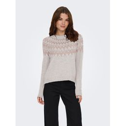 Strickpullover Only "ONLFRY LS JQ GLITTER O-NECK CC KNT", Damen, Gr. L, pumice stone pattern:melange, rose gold glitter, Strick, Obermaterial: 56% Polyacryl, 22% Polyester, 21% metallisierte Fasern, 1% Elasthan, gemustert, regular fit, Rundhals, Pullover Strickpullover