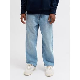 Jack & Jones Kinder Relax-fit-Jeans "JJICHRIS JJIORIGINAL SQ 339 BF JNR"blau denim, Gr. 128, JACK & JONES JUNIOR, Abriebeffekte, Denim/Jeans, Obermaterial: 100%