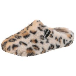VERBENAS Damen Pantoffel, Gr. 35beige, schwarz, leo, Textil, Schuhe, Homeslipper, Wohlf&uuml;hlschuh, Hausschuh, Clog zum Schlupfen