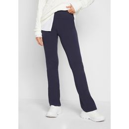 bonprix Damen Leggings "Baumwoll-Leggings, Flared Leg", blau, Gr. 48, unifarben, Strick, Obermaterial: 95% Baumwolle, 5% Elasthan, Hosen,
