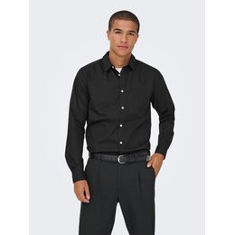 Only & Sons ONLY & SONS Herren Langarmhemd "ONSFLORIAN LIFE LS POPLIN SHIRT OTL", schwarz, Gr. S, unifarben, Web, Obermaterial: 65% Polyester, 35% Baumwolle,