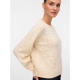 V&eacute;ro Moda Strickpullover VERO MODA "VMARIES LS O-NECK CABLE PULLOVER BF", Damen, Gr. S, birch, Strick, Obermaterial: 98% Polyester, 2% Elasthan, unifarben, regular fit normal, Rundhals, Rippb&uuml;ndchen, Pullover Strickpullover, mit Zopfstrickmuster