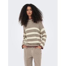Strickpullover Only "ONLKATIA LS RIB HIGHNECK CC KNT", Damen, Gr. L, wei&szlig; (fungi stripes:mel, wei&szlig;cap gray mel, cabernet), Strick, Obermaterial: 50% Viskose, 27% Nylon, 23% Polyester, gestreift, regular fit, Pullover Strickpullover