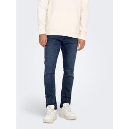 Only & Sons ONLY & SONS Herren Slim-fit-Jeans "ONSLOOM SLIM BOX PIM DNM MU OTL"dunkelblau denim, Gr. 30, Abriebeffekte, Denim/Jeans, Obermaterial: 50% Baumwolle,