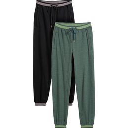 bonprix Damen Sweathose "Sweathose aus Baumwoll-Mix, 2er Pack", schwarz, Gr. 44, Obermaterial: 60% Baumwolle, 40% Polyester, Hosen, Sweathose aus