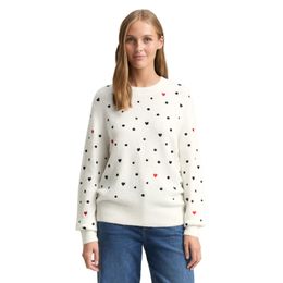 Damen Strickpulloverwei&szlig; schwarz dots and hearts, Gr. M, Tom Tailor Denim, bestickt, Strick, Obermaterial: 79% Polyacryl, 18% Polyester, 3% Elasthan,