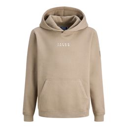 Jack & Jones Kapuzensweatshirt JACK & JONES JUNIOR "JCOPOINT SWEAT BADGE HOOD JNR", Jungen, Gr. 140, desert taupe print:jnr, angeraute Sweatware, Obermaterial: 72% Baumwolle, 28% Polyester, bedruckt, unifarben, loose fit h&uuml;ftbedeckend, Rundhals, Rippb&uuml;ndchen, Sweatshirts