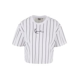 T-Shirt Karl Kani "Karl Kani Damen Small Signature Essential Pinstripe Crop Tee", Damen, Gr. L, wei&szlig;, schwarz, 100% Baumwolle, gestreift, normal, Rundhals, Shirts T-Shirt