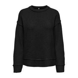 Only Damen Strickpullover "ONLHAZEL LS DETAIL O-NECK BF KNT"schwarz, Gr. M, unifarben, Strick, Obermaterial: 93% Polyester, 4% Wolle, 3% Elasthan,