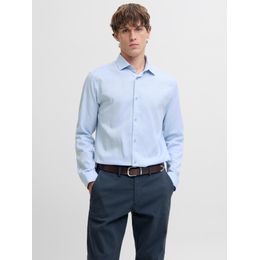 Jack & Jones Langarmhemd JACK & JONES "JPRBLAPARKER MELANGE L/S SHIRT BF", Herren, Gr. S, N-Gr, chambray blau, Web, Obermaterial: 58% Lyocell, 42% Baumwolle, unifarben, regular fit, Hemden