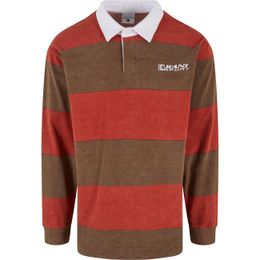 Poloshirt Karl Kani "Karl Kani Karl Kani Og Sport Rugby Shirt", Herren, Gr. M, schwarzbraun, rot, 100% Baumwolle, gestreift, normal, amerikanischer Ausschnitt, Shirts
