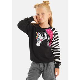 DENOKIDS Jungen Rundhalspullover "Zebra Ruffled", schwarz, Basic, Gr. 98, animal-print, 100% Baumwolle, Pullover, mit Zebra-Print