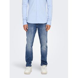 Only & Sons ONLY & SONS Herren Regular-fit-Jeans "ONSWEFT REG. BOX AZG DNM MU OTL"medium blau denim, Gr. 32, Abriebeffekte, Denim/Jeans, Obermaterial: 98%