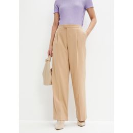 bonprix Damen Bundfaltenhose "Bundfaltenhose", beige, festlich, Gr. 46, Obermaterial: 66% Polyester, 33% Viskose, 1% Elasthan, Hosen, Bundfaltenhose