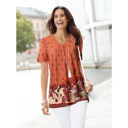 Inspirationen Damen Tunikashirt "Shirt", orange, Gr. 42, bedruckt, gebl&uuml;mt, gemustert, mehrfarbig, 95% Viskose, 5% Elasthan, Shirts