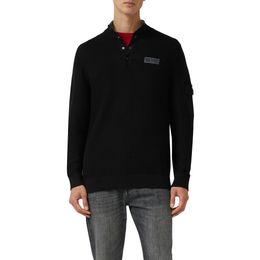 Strickpullover s.Oliver, Herren, Gr. XL, schwarz, Strick, Obermaterial: 100% Baumwolle, unifarben, regular fit normal, ohne Ausschnitt, Rippb&uuml;ndchen, Pullover Strickpullover, mit Logo Stickerei