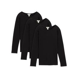 bonprix Mädchen Langarmshirt "Langarmshirt aus reiner Baumwolle (3er Pack)", schwarz, Gr. 152, Obermaterial: 100% Baumwolle, Shirts, Langarmshirt aus