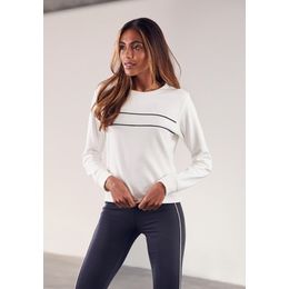 H.I.S. H.I.S Damen Sweatshirt, Gr. 32, wei&szlig;, Interlock, Obermaterial: 60% Baumwolle, 40% Polyester, unifarben, Basic, Sweatshirts, mit Piping auf der Brust,