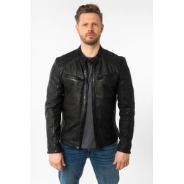 Lederjacke Mauritius "MMTaibo SF", Herren, Gr. 3XL, schwarz, Obermaterial: 100% Schafsleder. Futter: 100% Baumwolle. &Auml;rmelfutter: 100% Polyester, unifarben, slim fit normal, mit Rei&szlig;verschluss, Jacken, mit Stehkragen und Drucker