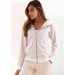 Lascana Damen Kapuzensweatjacke, Gr. 32, braun, Sweatware, Obermaterial: 60% Baumwolle, 40% Polyester, bedruckt, gemustert, Sweatjacken,