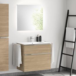 evineo ineo4 Unterschrank B: 81 cm, 2 Ausz&uuml;ge, mit Griff, Waschtisch wei&szlig;, mit Spiegel,, BE0835WH+BE0201OA+BEA010MI+BL001197,