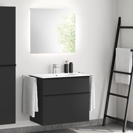 evineo ineo4 Unterschrank B: 81 cm, 2 Ausz&uuml;ge, mit Griff, Waschtisch wei&szlig;, mit Spiegel,, BE0835WH+BE0201BM+BEA010MI+BL001197,