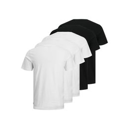 Jack & Jones T-Shirt JACK & JONES "JJEORGANIC BASIC TEE SS O-NE 5PK MP NOOS", Herren, Gr. M, schwarz-weiß (weiß, schwarz), Single Jersey, Obermaterial: 100% Baumwolle, unifarben, normal hüftbedeckend, Rundhals, Shirts T-Shirt