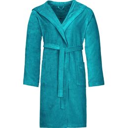 Unisex-Bademantel Vossen "Texas, ideal für Sauna & Spa, Hotelbademantel, Morgenmantel" Gr. L, blau (lagoon), L:112cm, Webvelours, Hausmäntel, für Damen & Herren