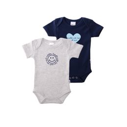 Body Liliput "Smiley", Jungen, Gr. 62/68, EURO-Gr&ouml;&szlig;en, grau (dunkelblau, grau), 100% Baumwolle, bedruckt, kurz, Rundhals, Bodys Body, mit praktischem Amineck-Ausschnitt