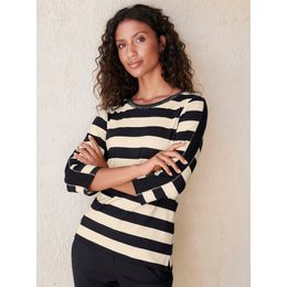 3/4-Arm-Shirt Heine "Druck-Shirt", Damen, Gr. 34, schwarz (schwarz, elfenbein, geringelt), 95% Viskose, 5% Elasthan, gemustert, gestreift, mehrfarbig, Rundhals, Shirts 3/4-Arm-Shirt
