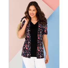2-in-1-Shirt Classic Basics "2-in-1-Shirt", Damen, Gr. 40, rot (schwarz, erdbeere, bedruckt), 100% Viskose, gebl&uuml;mt, gemustert, mehrfarbig, V-Ausschnitt, Shirts 2-in-1 Shirt